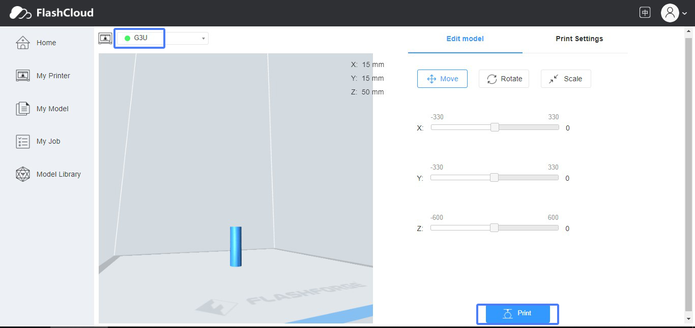 XV. Imprimer avec FlashCloud - Support technique Machines-3D